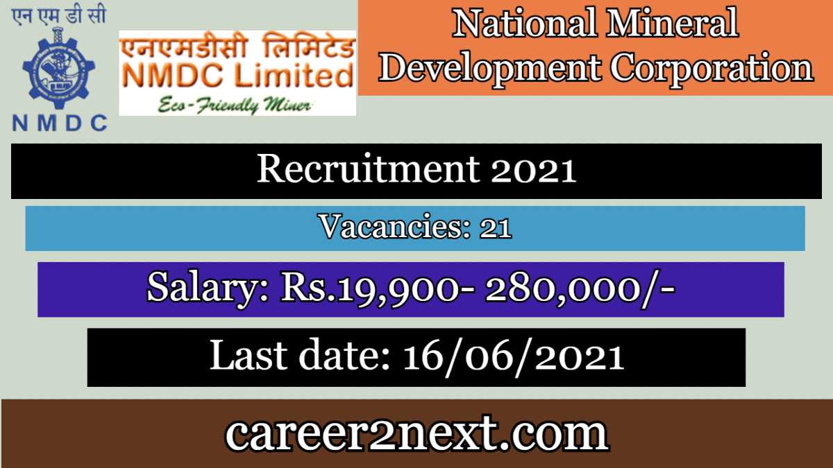 NMDC Recruitment 2021-21 Posts|last Date: 16/06/2021.