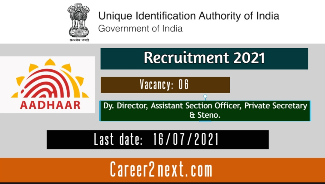 UIDAI Recruitment 2021 | 6-vacancy - Career2next