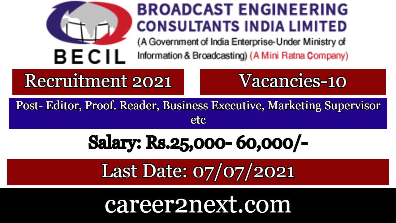BECIL Recruitment 2021 - 10 Posts|Last Date: 07/07/2021.