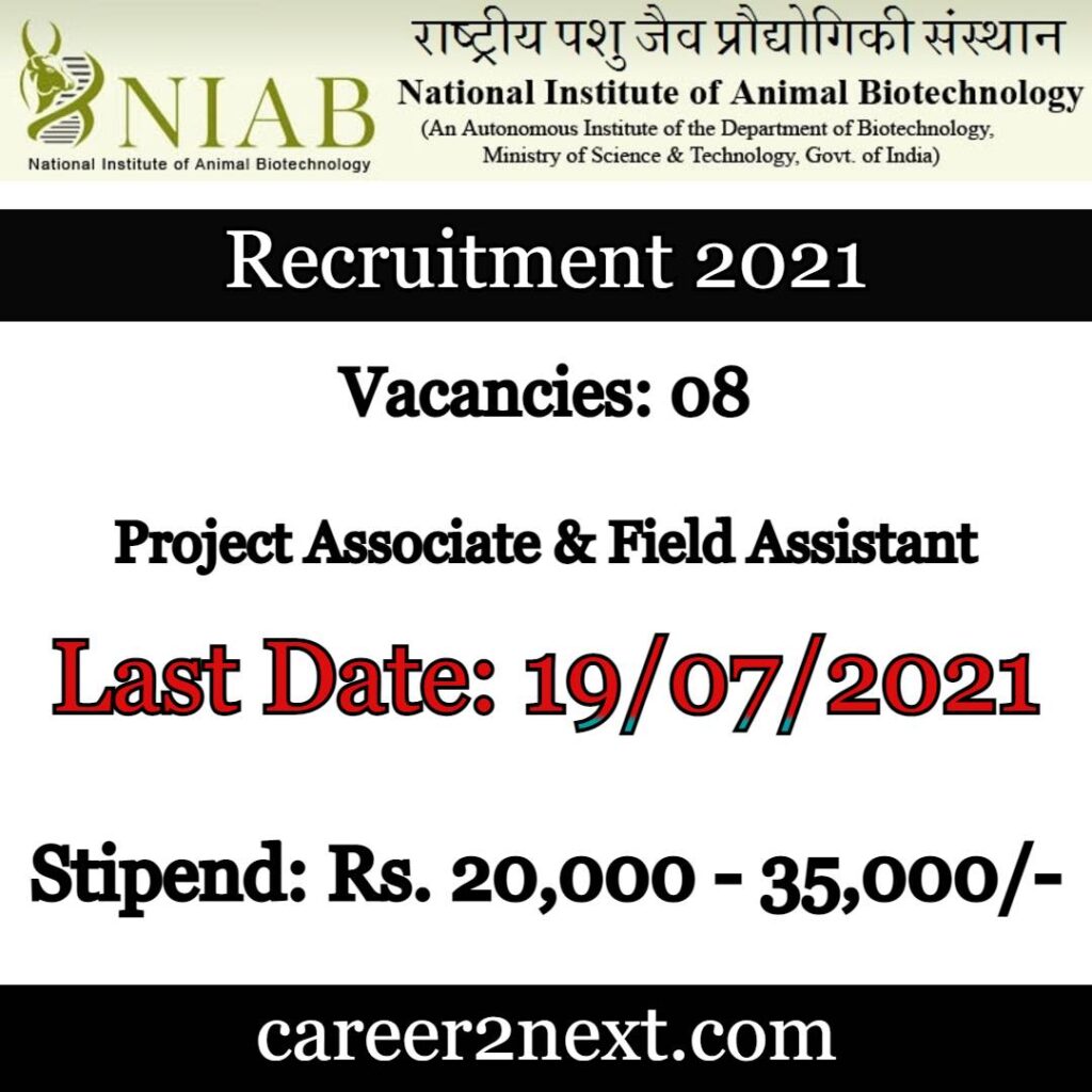 NIAB Recruitment 2021 |08-Posts| Last date: 19/07/2021