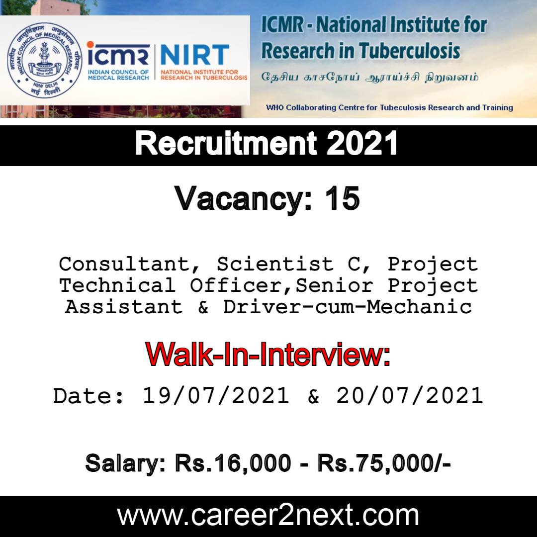 NIRT Recruitment 2021 |15-Posts|Research project - Career2next
