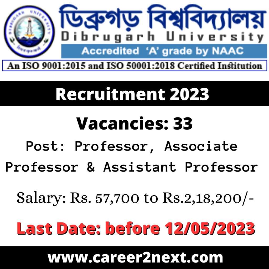 Dibrugarh University Recruitment 2023 | 33 Teachers - Career2next Dibrugarh University Recruitment 2023 | 33 Teachers - Career2next