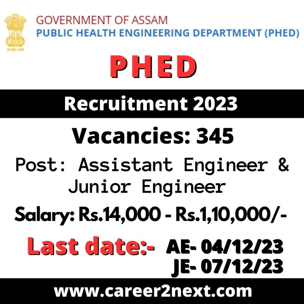 PHED Recruitment 2023 | 345 AE & JE Posts - Career2next